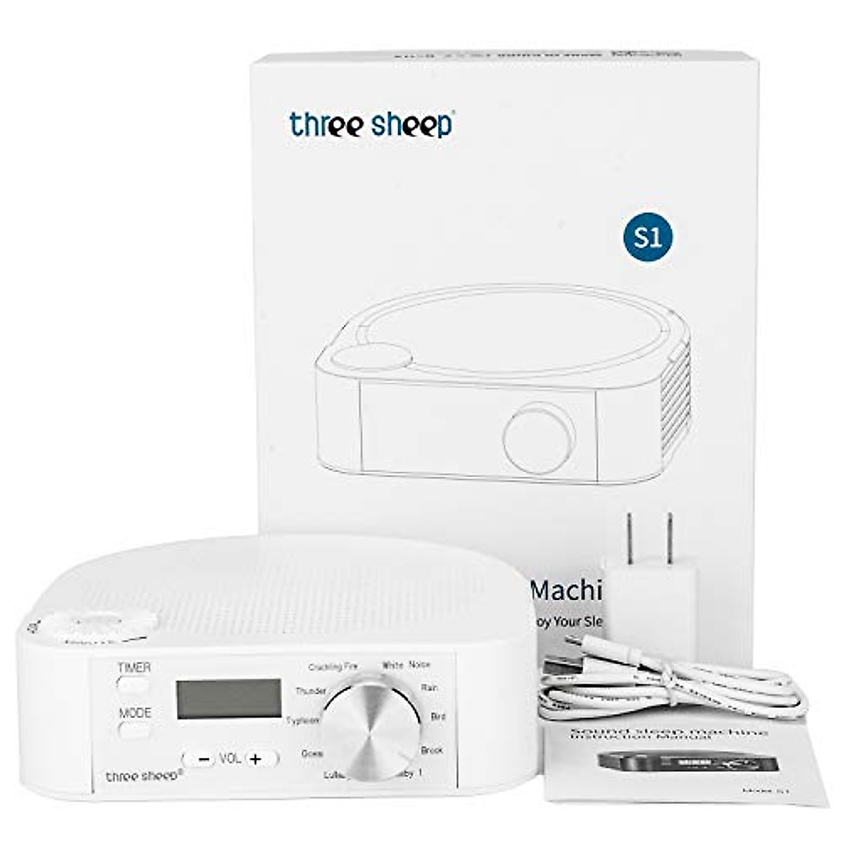 Three Sheep Natural Soothing Alarm Clock White Noise Maker Adults Baby Travel Sound Machine Portable for Sleep with Timer Dual Power Supply USB Charged Or AAA Battery