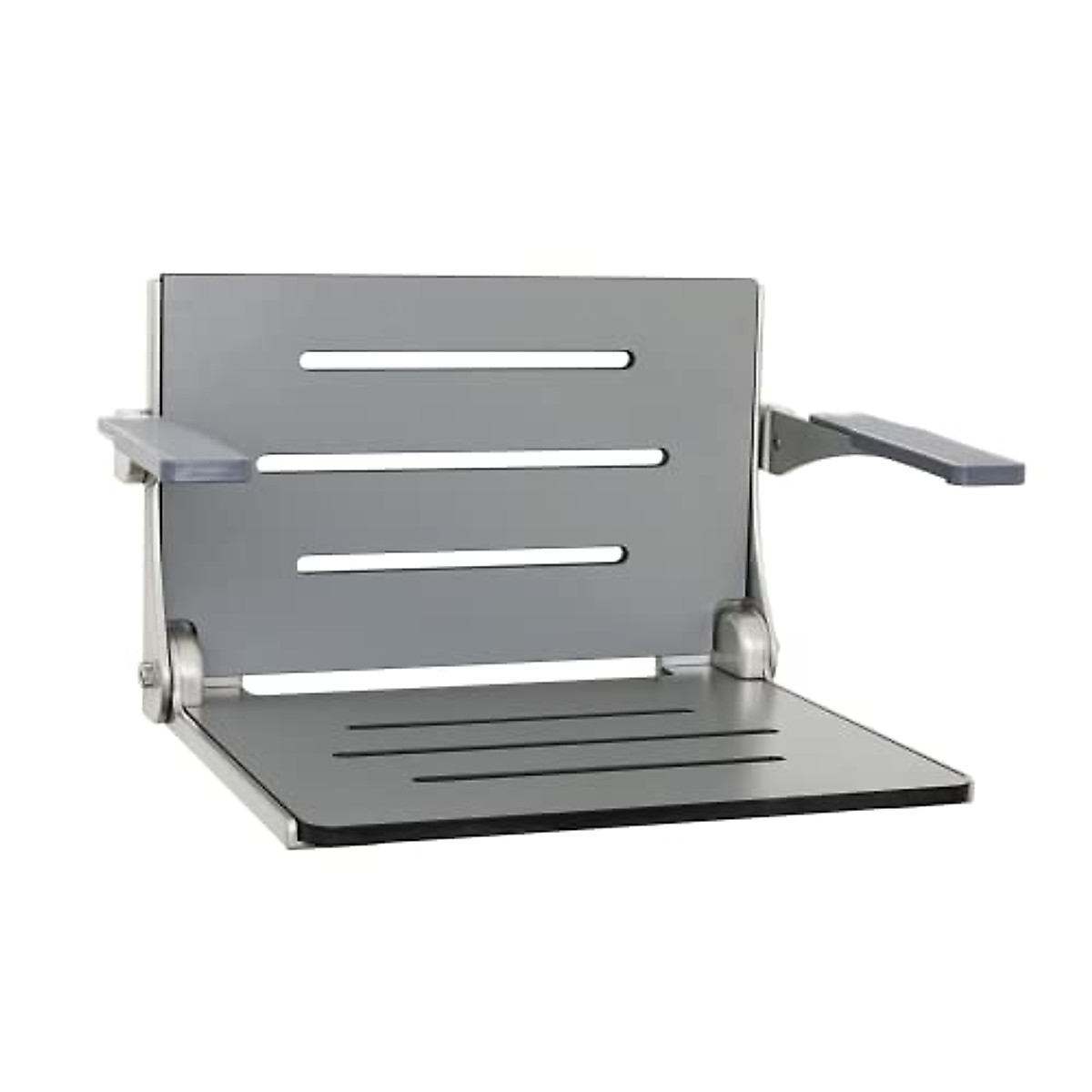 Seachrome Silhouette Comfort Folding Shower Bench Seat with Arms, Grey Seat with Silver Frame (SHAFAR-185155-PGS-S-SL-Sl)