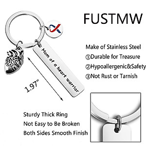 FUSTMW CHD Awareness Keychain Mom of A Heart Warrior Gifts CHD Heart Defect Recovery Gift Heart Disease Jewelry (Mom Heart Warrior ky)