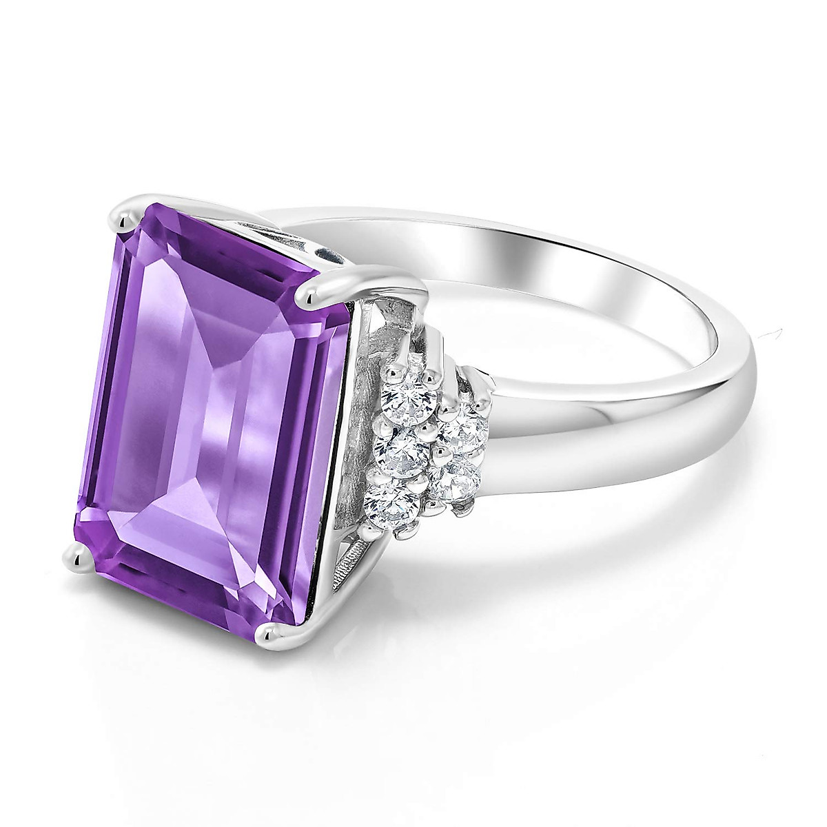 Gem Stone King 925 Sterling Silver Emerald Cut Gemstone Birthstone Engagement Ring | Emerald Cut 14X10MM | Wedding Anniversary Promise Ring For Women | Available In Size 5, 6, 7, 8, 9