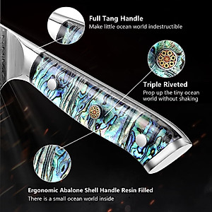 KEIZOKU Damascus Steel Chef Knife 8 Inch, Japanese Professional 10Cr15MOV Blade with Hand Forged Hammer Pattern, Ultra Sharp Kitchen Knife with Abalone Shell Ergonomic Handle