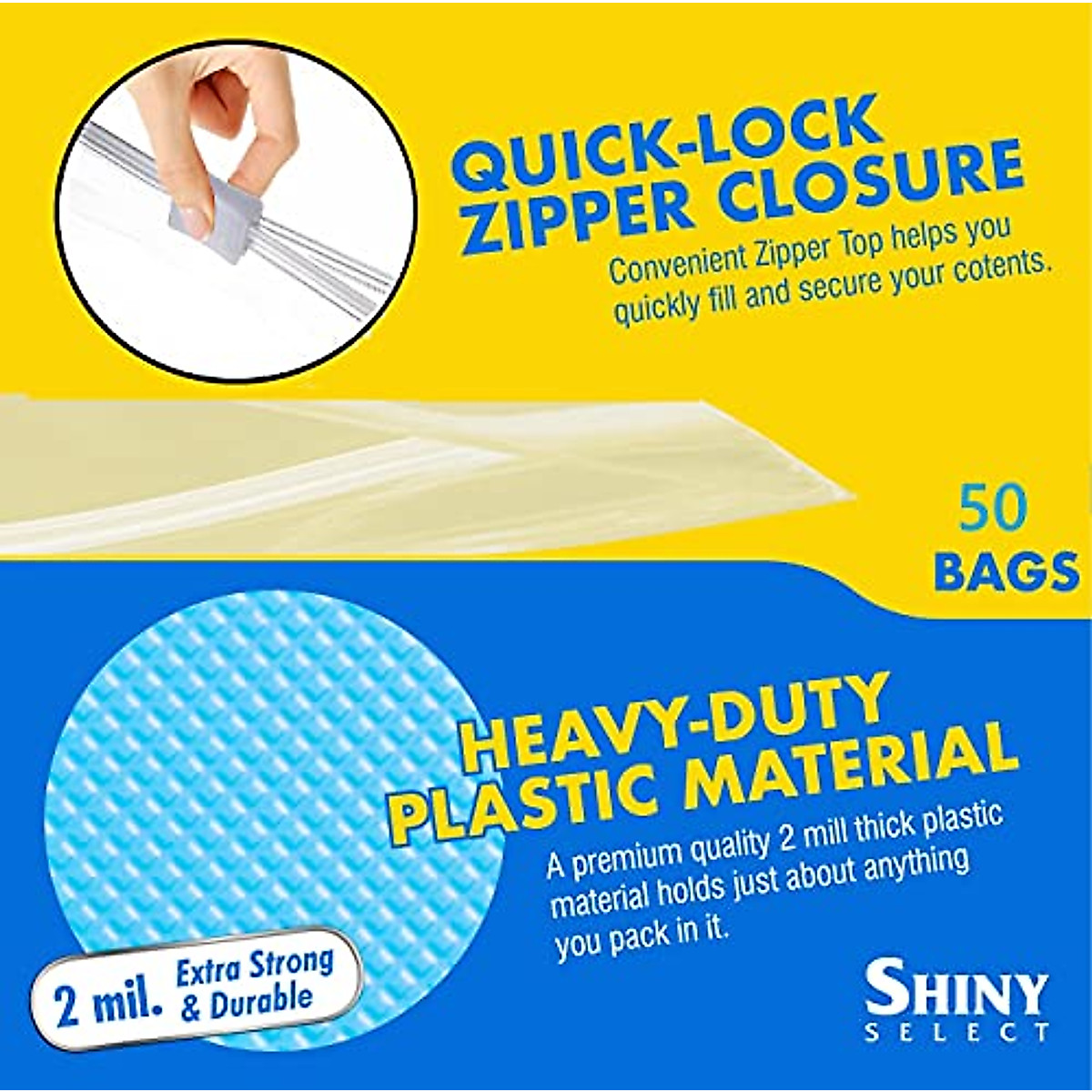 [PACK of 50 ] Extra Large BIG Food & Organization Storage Bags with Easy Open Close SLIDER closure,5 Gallon 18"x 24" Clear, For Travel, Organization, Moving, Meal Prep, Freezer, 2 Mill. Thick