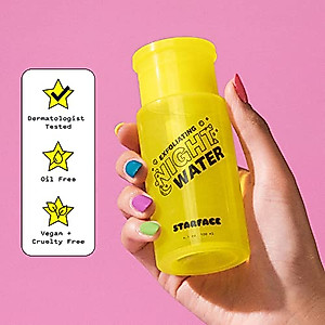 Starface Exfoliating Night Water, Face Exfoliator for Acne-Prone Skin, Made with AHAs, BHA, and PHA, Oil Free, Cruelty Free, and Vegan, 4.1oz