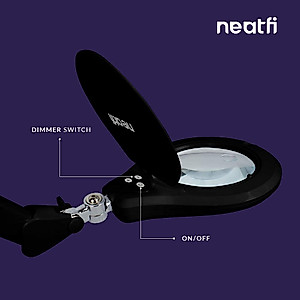 Neatfi Elite XL HD Bifocals Super LED Magnifying Lamp with Clamp, Glass Lens, 6500K, Glare-Free, Nonpolar Dimming (6 Inch Lens, Black)