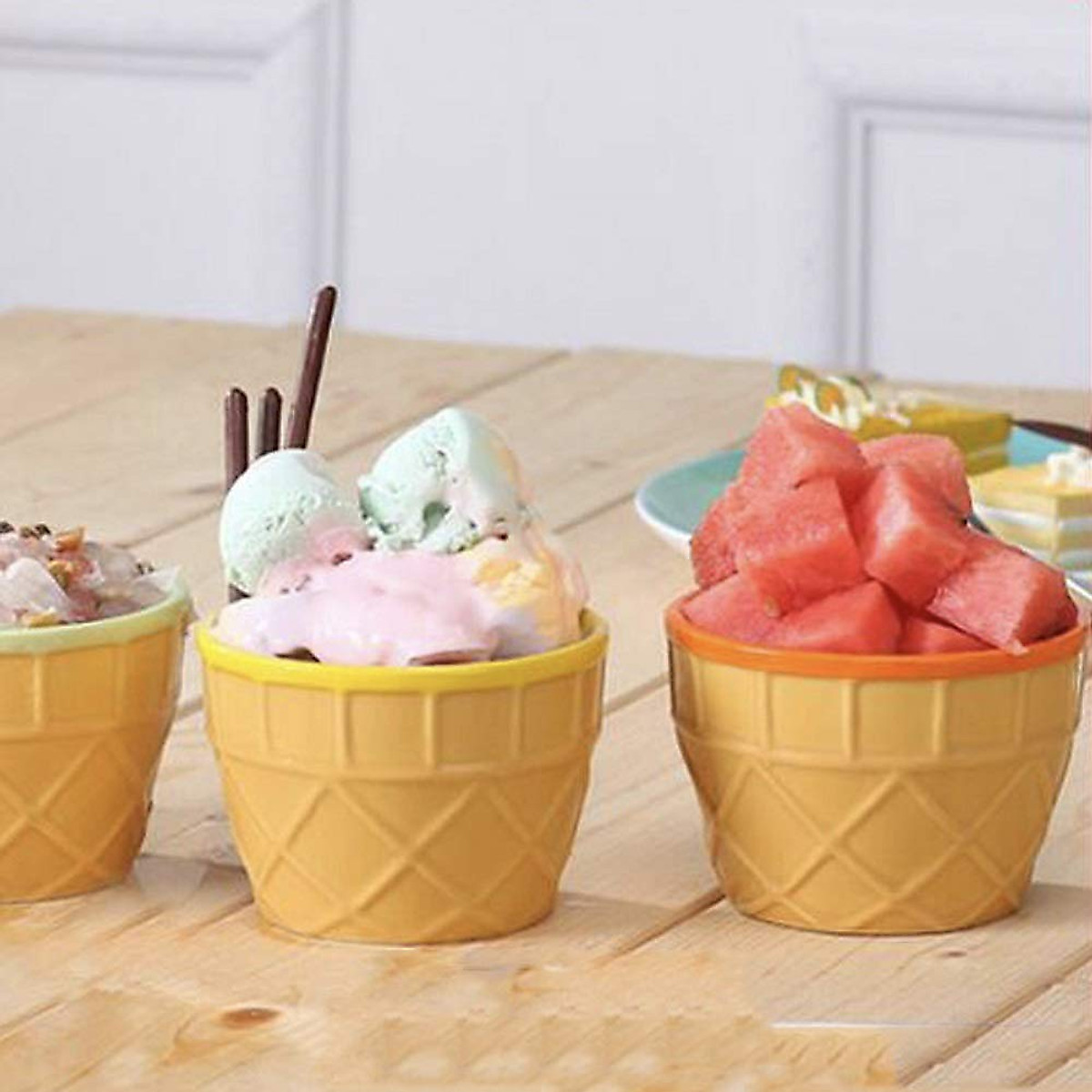 CheeseandU 12Pack Kids Ice Cream Bowl Spoon Set Safe Durable Plastic Candy Color Lovely Dessert Bowl Yougurt Cup DIY Ice Cream Tools Summer Festive Party Favor Kids Gift(24pcs)