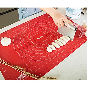 Webake Extra Large Silicone Pastry Baking Mat for Dough Rolling with Measurements 26 x 18 Inch, Non-Slip Cookie Pizza Pie Mat, Baking Sheet Liner Countertop Protector (Red)