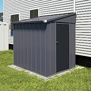MUPATER Outdoor Storage Shed 4x6 FT, Garden Tool Shed, Metal Lean-to Shed Kit for Backyard Lawn with Lockable Door and Vents, Grey