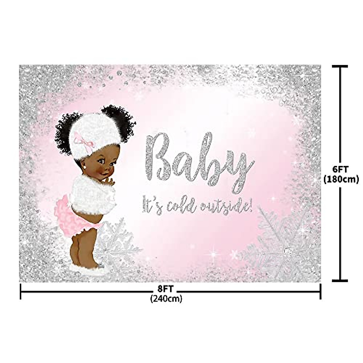 AIBIIN 8x6ft Baby It's Cold Outside Backdrop Baby Shower Party Decorations Supplies for Girl Winter Wonderland Glitter Snowflake Christmas Xmas Pink Photography Background Banner Photo Shoot Props