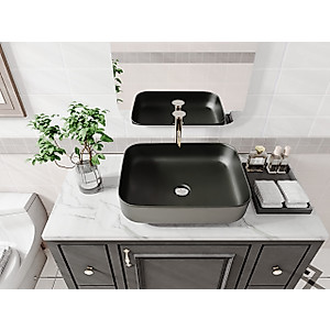 ELLAI Bathroom Vessel Sink Rectangle Bathroom Sink Bowl Above Counter Porcelain Ceramic Top Mount Rectanglar Sink Countertop Vanity Art Basin for Bathroom 19.7"x15.2"x5.4” Matte Black