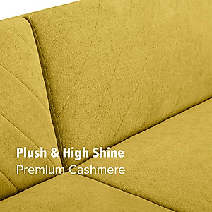 Tilly Lin Multi-Functional Futon Sofa Bed :Tapered Wood Legs - Ideal for Small Living Rooms - Multi-Color Fabric Options - Easily Converts to Single Bed, Yellow