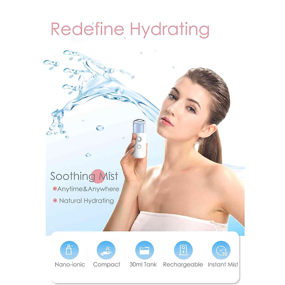 GIVERARE Nano Facial Steamer, Handy Mini Mister, USB Rechargeable Mist Sprayer, 30ml Visual Water Tank Moisturizing&Hydrating for Face, Daily Makeup, Skin Care, Eyelash Extensions-Pink