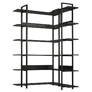 Bellemave 6-Tier Corner Bookshelf, L-Shaped Bookcase Freestanding Storage Shelves with Metal Frame, Triangle Shelf Adjustable Foot Pads for Living Room, & Small Spaces (Black)
