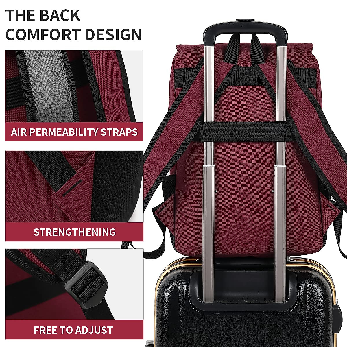 Mancio Vintage Slim Laptop Backpack for Women Men,Tear Resistant Business College Bag with USB Charging Port,Fits up to 15.6Inch Laptop in Red