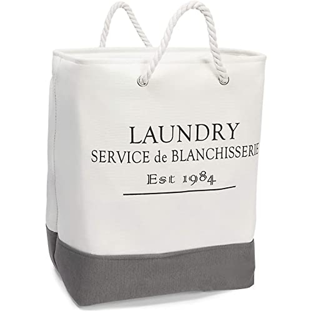 Okuna Outpost White Canvas Laundry Basket with Rope Handles (12 x 16 x 19.2 Inches)