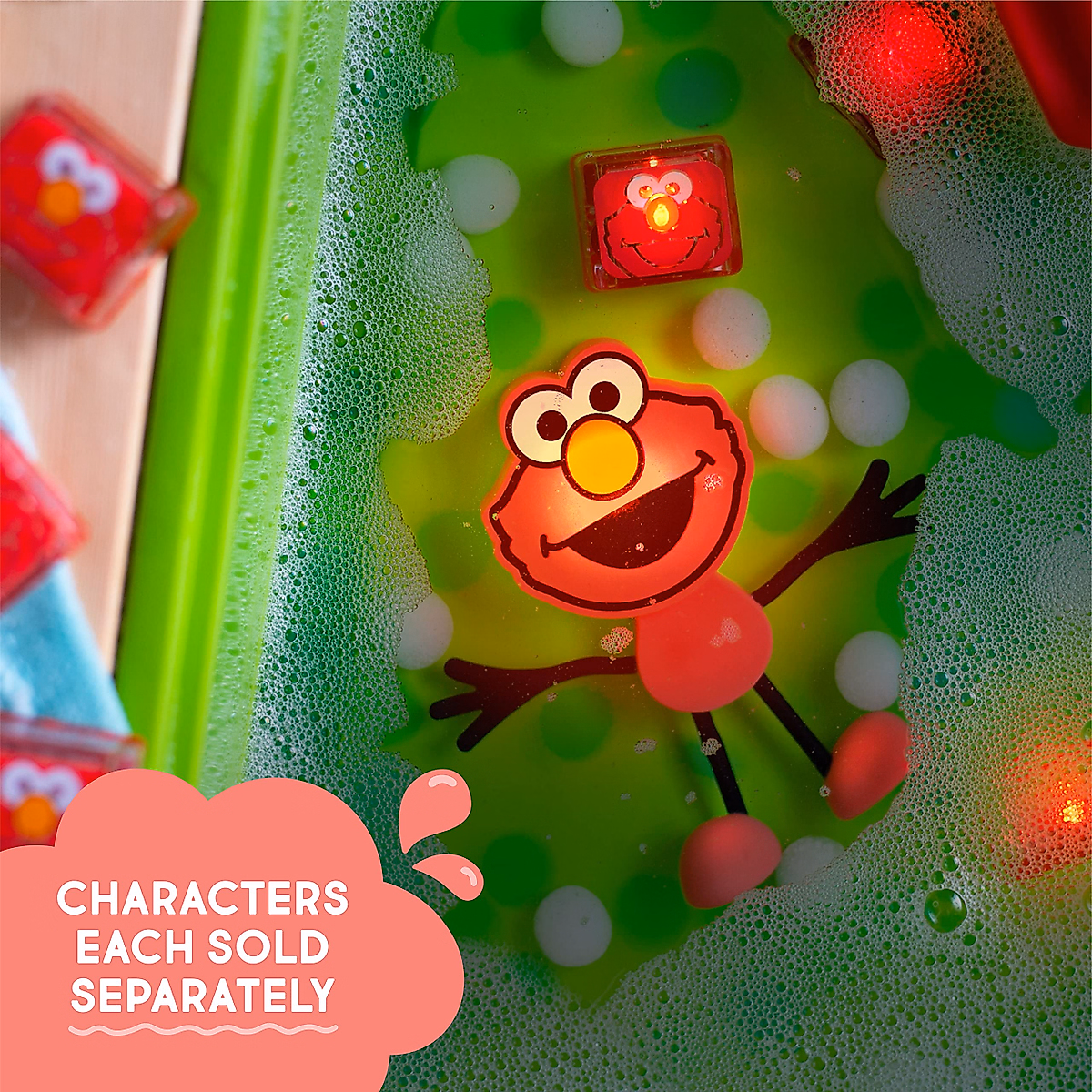 Glo Pals x Sesame Street Water-Activated Light-Up Cubes for Sensory Play (Elmo - Red)