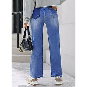 Dokotoo Womens Loose Casual High Waisted Baggy Jeans Stretch Boyfriend Straight Leg Denim Long Pants for Women Girls Sky Blue Size 10