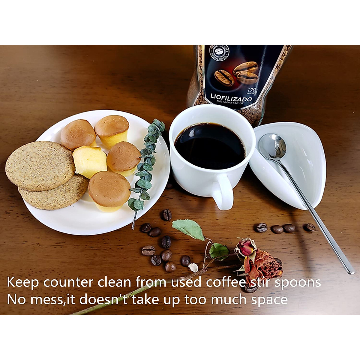 Coffee Spoon Rest and Spoon, Ceramic Coffee Spoon Holder, Small Spoon Rest for Coffee Stirrers, Teaspoon, Bar Spoon, Coffee Bar Accessories, Coffee Station Décor (Modern+Neutral Packing)