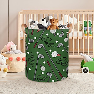 Large Laundry Basket Collapsible Laundry Hamper Cartoon Green Golf Ball Sport Laundry Bag with Handles Tall Clothes Hamper Toys Storage Basket Bin for Nursery College Dorm (70L)