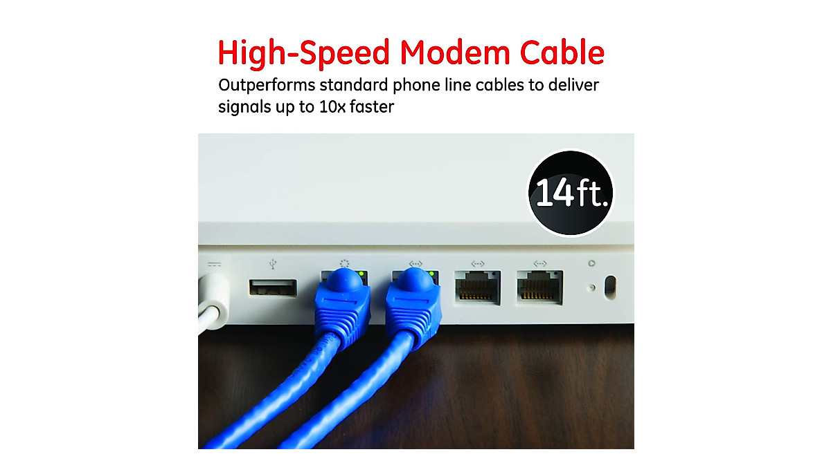 GE RJ11 High Speed Modem Cable, 14ft, 10x Faster than Standard Cable ...
