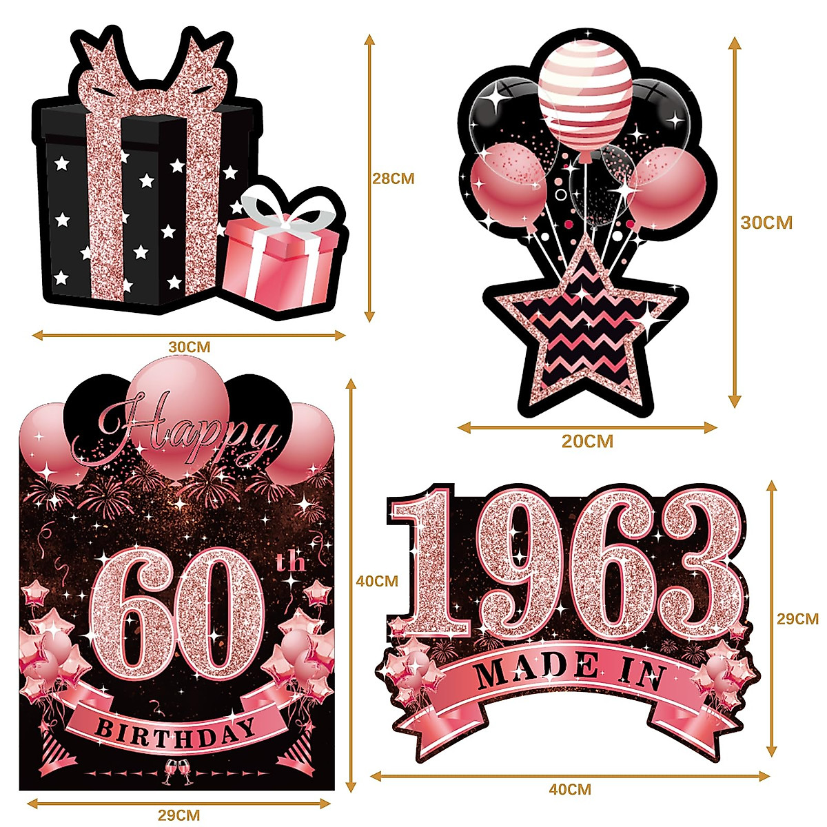 60th Birthday Signs Rose Gold Birthday Party Decorations - 4pcs Happy Birthday Yard Signs with Stakes for Women,60th Birthday Yard & Lawn Decorations,Made in 1963 Funny Bithday Backdrop Party Supplies
