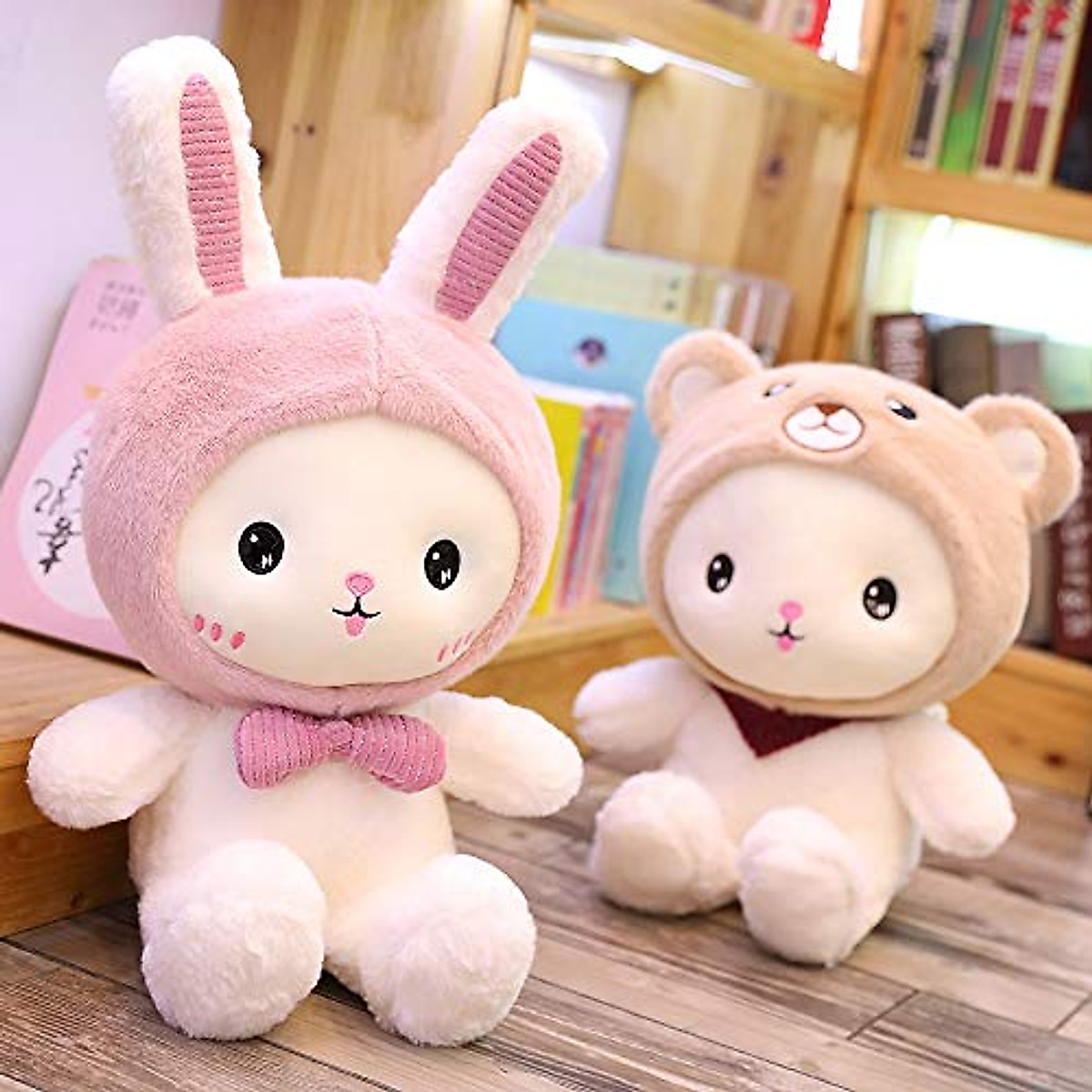 DERMAEX Pink Bunny Plush Stuffed Animal Pillow,Soft Hugging Pillow Bunny Plush Toys,Cute Rabbit Doll Throw Pillow with Wings,Gifts for Birthday, Valentine, Christmas (Pink,25cm)