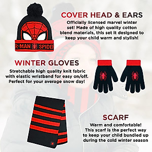 Marvel Spider-Man Kid’s Winter Hat Snow Gloves and Scarf for Boys and Toddlers 3 Pc Set Warm Pom-Pom Beanie with Accessories