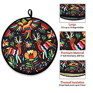 VNOM Tortilla Warmer Pouch 12 Inch Insulated & Microwaveable Fabric Tortilla Keeper Holder Keeps Warm for Corn Flour Taco Pizza Bread up to One Hour,Black