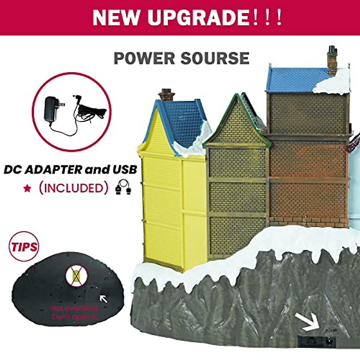 YQQY Christmas Village House, 12.4" H Large Size, Colourful LED Lights with Christmas Music, Rotating Christmas Trees and Roller Skaters, Christmas Decoration for Home (Yellow)