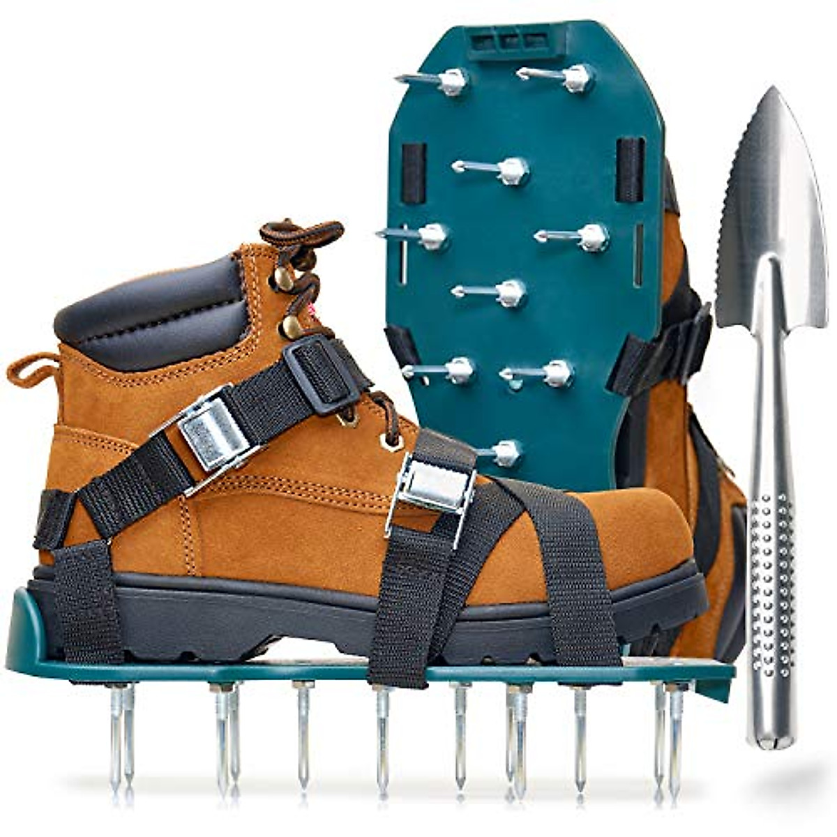 Jumbo Varieties Lawn Aerator Shoes - Heavy-Duty Lawn Aerating Sandals with Spikes - Dual Straps, Nonslip Metal Buckles, Stainless Steel Shovel - Soil Conditioner Spike Shoes for Garden, Yard Aeration