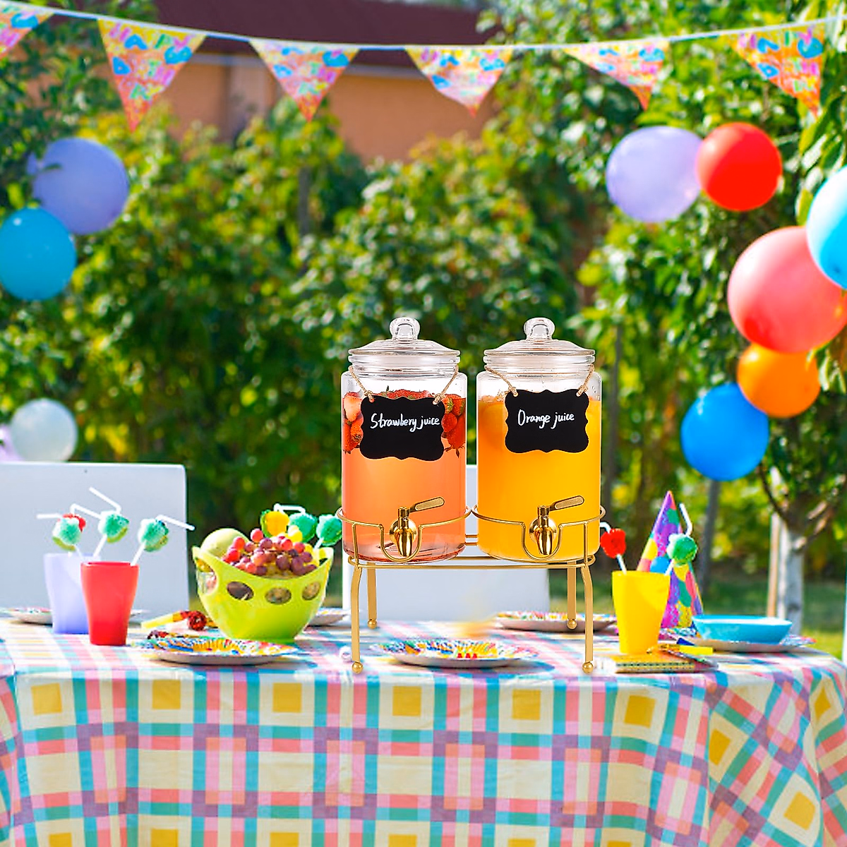 Drink Dispensers for Parties,2 Pack 1 Gallon Beverage Dispenser with Stand,Drink Dispenser With Glass Lid and Stainless Steel Spigot Leak-proof, Ideal for Lemonade,Juice, Tea, and Party Drinks