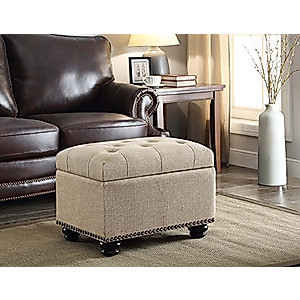 Convenience Concepts Designs4Comfort 5th Avenue Storage Ottoman 24" - Contemporary Foot Stool and Seat with Hinged Lid for Living Room, Dining Room, Office, Tan