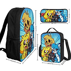 Zqiyhre Mike-Crack Backpack 3 PCS Set, 3D Print Anime Waterproof Laptop Backpack Pen Case Lunch Bag for Teenagers