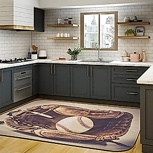 Area Rug Vintage Baseball Glove Floor Mat, Absorbent Entryway Doormats Non-Slip Washable Carpet, Indoor Throw Rug for Living Room Bathroom Home Nursery Decor 50x80in