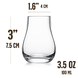 Whiskey, Scotch, Bourbon Tasting Glasses | Set of 6 | Professional 3.5 oz Stemless Tulip Shaped Tasting and Nosing Copitas | Small Crystal Snifters Gift Sniffers for Sipping Neat Liquor