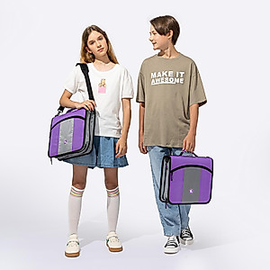 Kinbashi 3-Inch Zipper Binder, Round Ring Binder with Expanding Files, Handle and Shoulder Strap, Violet