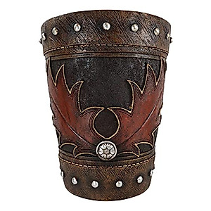 Ebros Gift Rustic Western Red Tan Lone Star Cowboy Bootcut with Silver Nailheads Faux Tooled Leather Bathroom Home Accent Country Old World (Dry Waste Basket Trash Bin)