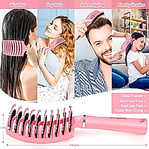 Hair Brush,URTHEONE Detangling Hairbrush Boar Bristle Curved Vented Hair Brush for Women Men Kids Curly Thick Long Short Wet or Dry Hair, Faster Blow Drying(2Pack, Black&Pink)