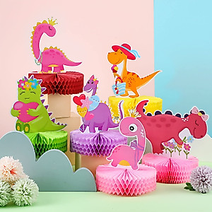 Leinuosen 9 Pcs Dinosaur Party Honeycomb Centerpieces Girls Dinosaur Center Piece for Table Decorations 3D Table Toppers Birthday Party Supplies for Baby Shower Decor Props