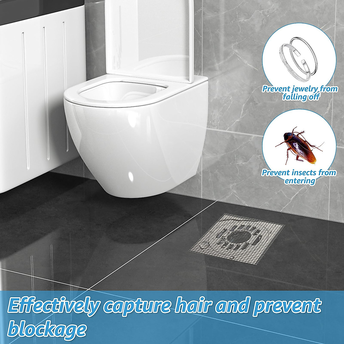 HJJWNDDNG 2Pcs Shower Drain Mesh Stickers Self-Adhesive Bathtub Drain Hair Catcher 70mmx10m Cuttable Shower Drain Mesh Filter with 2 Scrapers Waterproof DIY Hair Stopper for Bathroom Bathtub Kitchen