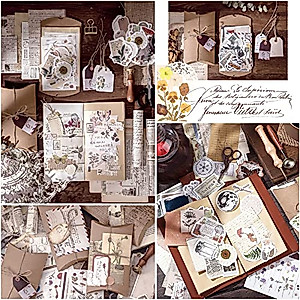 Yodely Vintage Scrapbooking Supplies, Junk Journal Supplies Kit DIY Journaling Aesthetic Stickers Vintage Antique Retro Natural Collection for DIY Scrapbook Planners Diary Journals Embellishment