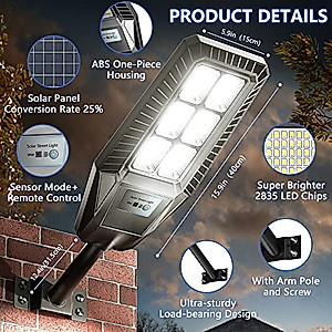 TENKOO LED Solar Street Light Outdoor 2 Pack 25000LM 300W Motion Sensor Lamp Waterproof IP66 Security Powered for Dusk Dawn Court and Parking Lot Solares Flood Lights Commercial Streetlight