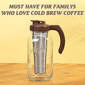 SOLIGT Cold Brew Coffee Maker Mason Jar Set, Iced Tea Brewing Pitcher with Stainless Steel Filter, 64 oz (2 Quart / 1.9 Liter), Wide Mouth Flip Cap Pour Spout Lid with Handle