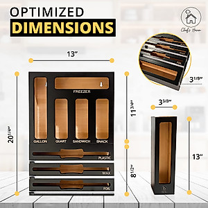 Chef's Haven 9 IN 1 Storage Bag Organizer, Foil and Plastic Wrap Organizer with Cutters, Bamboo Kitchen Baggie Organizer for Drawer, Pantry & Countertop, Storage for Gallon, Quart, Sandwich, Snack Bag