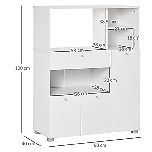 n/a Kitchen Sideboard Buffet Auxiliary Microwave Oven with 2 Door cabinets 1 Drawer and Storage Shelf 90x40x120 cm White