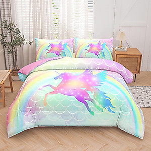 Tailor Shop Unicorn Comforter Sets Twin Size,Rainbow Unicorn Bedding Sets for Girls Kids Teens with 1 Pillowcase…