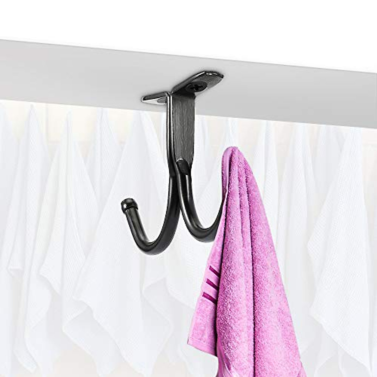Picowe 6 Pcs Double Prong Ceiling Hook - Under Shelf Coat Hooks Bathroom Towel Bedroom Robe Hook for Hanging Baseball Cap, Coat, Clothes and Jewelry (Black)
