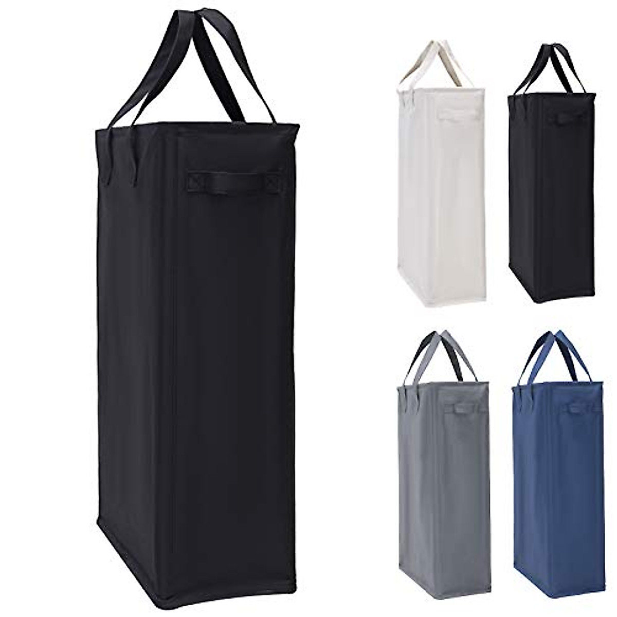 IHOMAGIC 45L Laundry Hamper, Slim Portable Laundry Washing Basket with Long Handles, Rectangular Thin Tall Laundry Bins Foldable Waterproof Oxford Fabric, Dirty Clothes Organizer for Bedroom (Black)