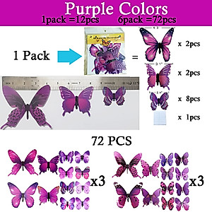 Ewong 72PCS Butterfly Wall Decals 3D Butterflies Wall Art Craft Decor Removable Mural Sticker Home Kid Girl Bedroom Bathroom Baby Room Nursery Classroom Office Party Decoration (Purple)