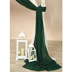SHERWAY 2 Panels Chiffon Fabric Drapery Wedding Arch Drapes, Party Backdrop Curtain Panels, Ceremony Reception Swag Decoration (27 x 216 Inch, Hunter Green & Ivory)