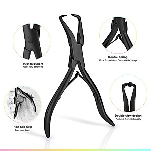 EHDIS Hair Extension Beading Tool Kit Stainless Steel Hair Extensions Micro link Bead Closer and Remover Pliers set, Beads Hair Pulling Hook & Micro Ring Loop Tool Set (Black)